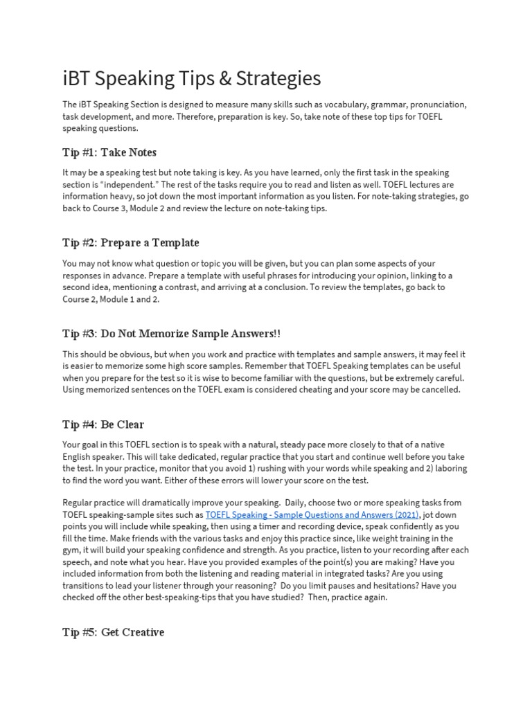 IBT TOEFL Speaking Tips | PDF