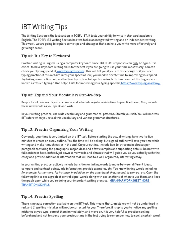 IBT TOEFL Writing Tips | PDF | Test Of English As A Foreign Language ...