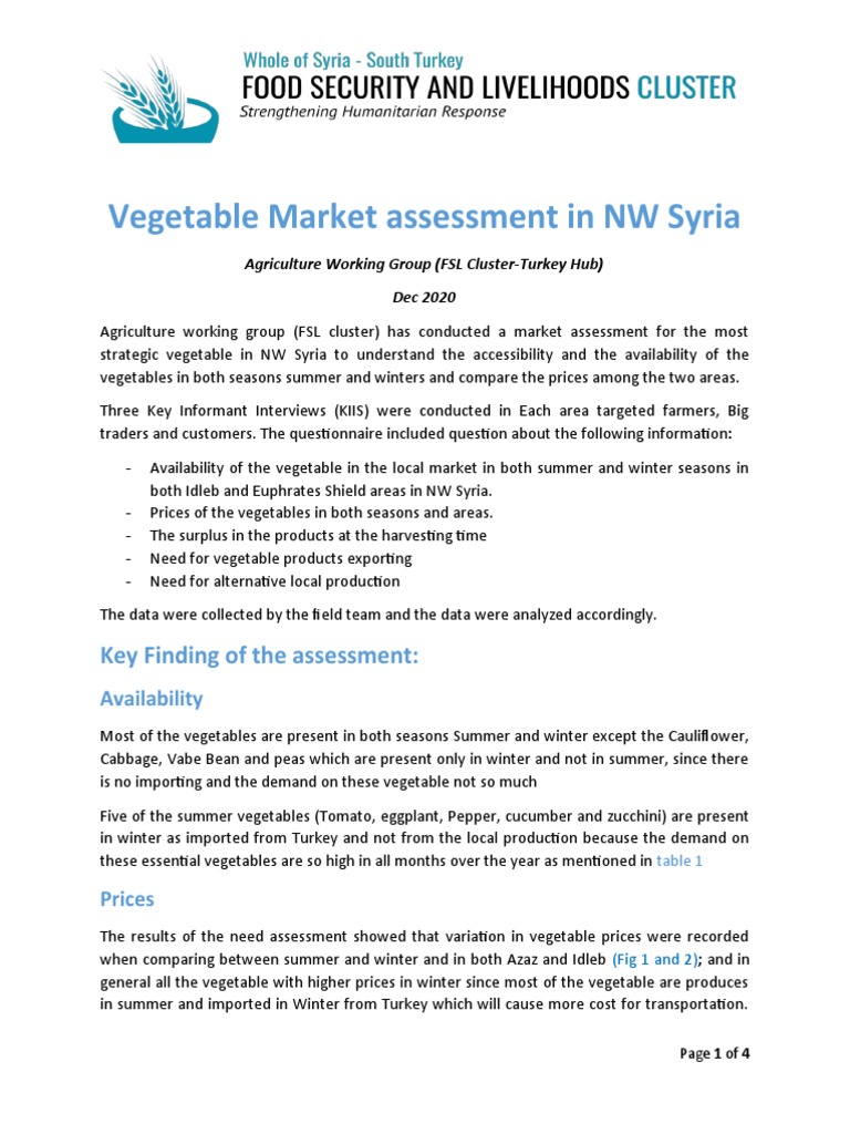 Vegetable Market Assessment in NW Syria | PDF | Vegetables | Food And Drink