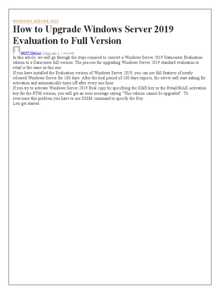 How To Upgrade Windows Server 2019 Evaluation To Full V | PDF ...