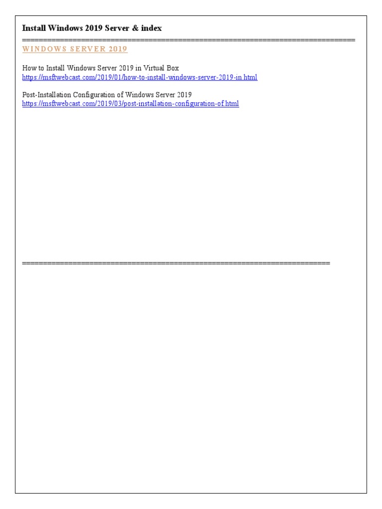 01 Windows 2019 Server Index & Install WS2K19-DC01 | PDF | Microsoft ...