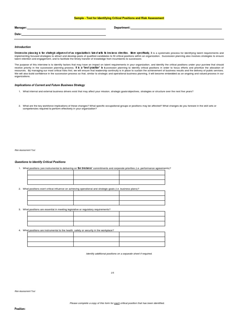 Tool Identifying Critical Positions Template-E | PDF | Employee ...