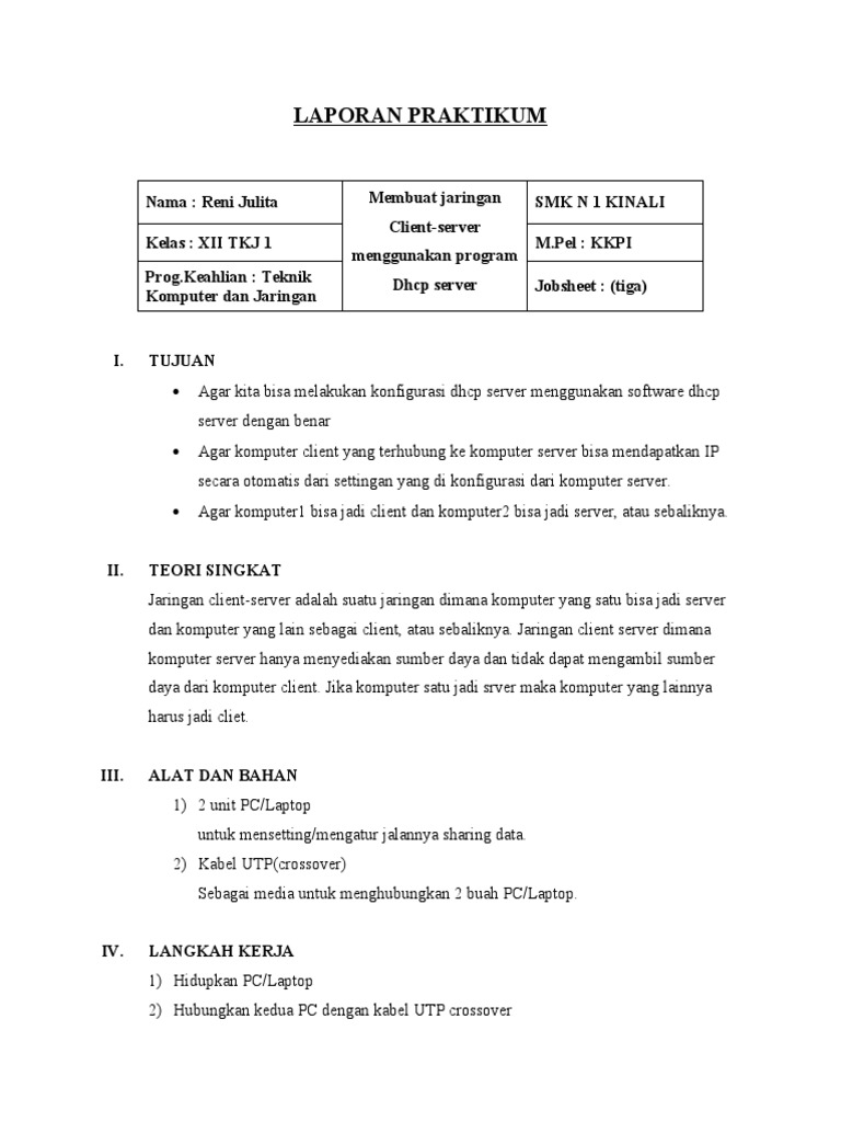 LAPORAN KKPI (Membuat Jaringan Client-Server) | PDF | Teknologi & Rekayasa