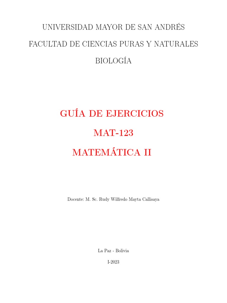 Guía de Ejercicios de Matemática II | PDF | Ecuaciones | Integral
