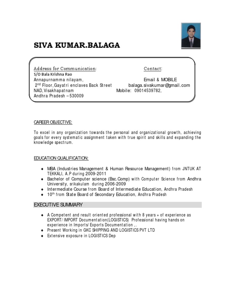 B.siva Kumar - CV | PDF
