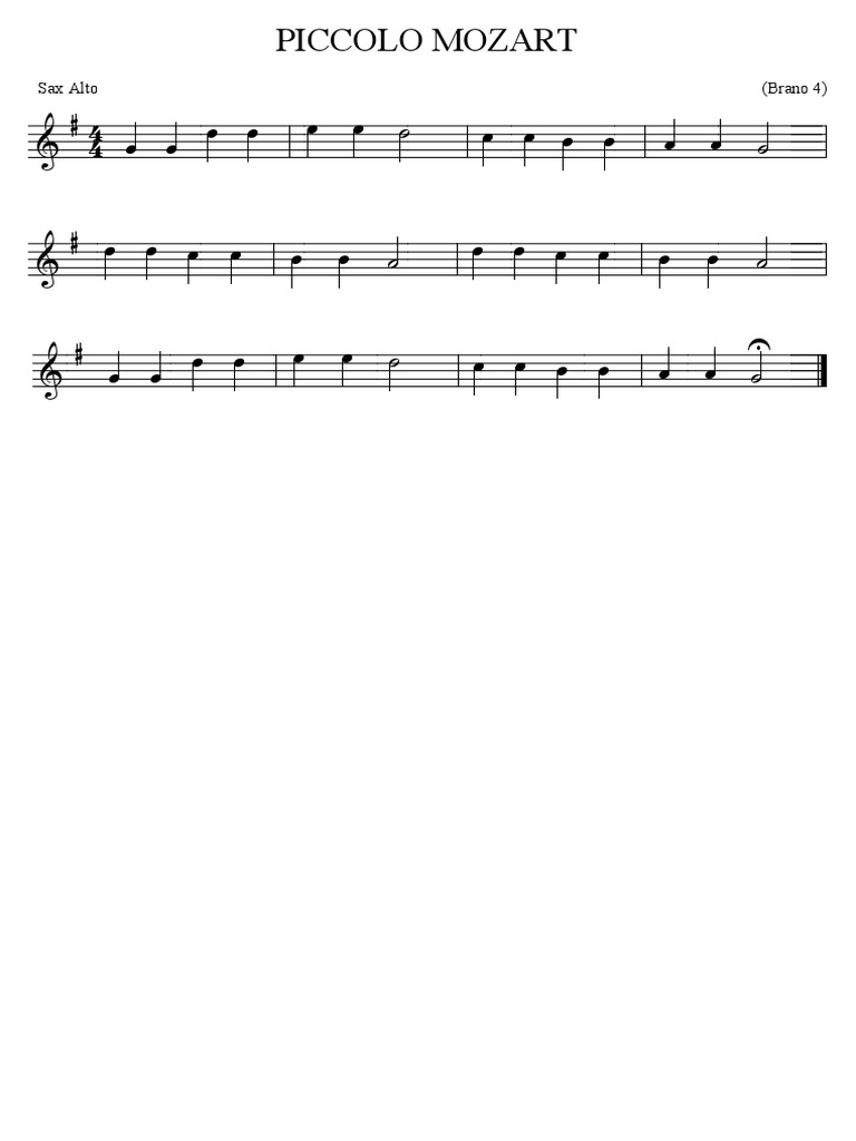 Brano 4 - Piccolo Mozart - Sax Alto | PDF