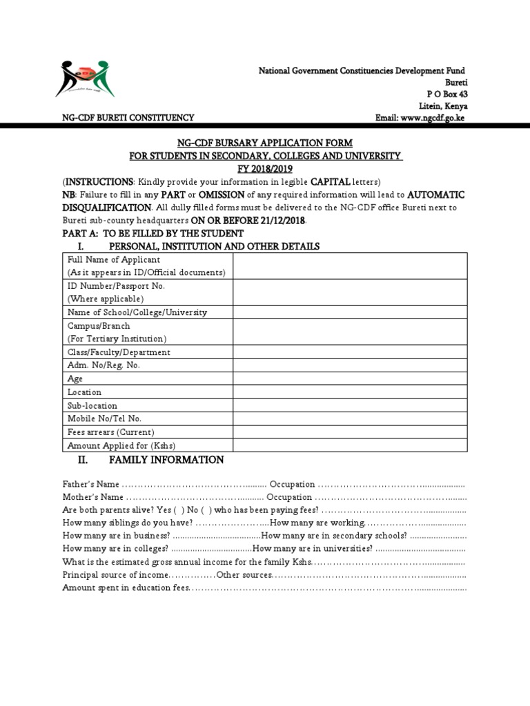 Bursary Form 2018 | PDF