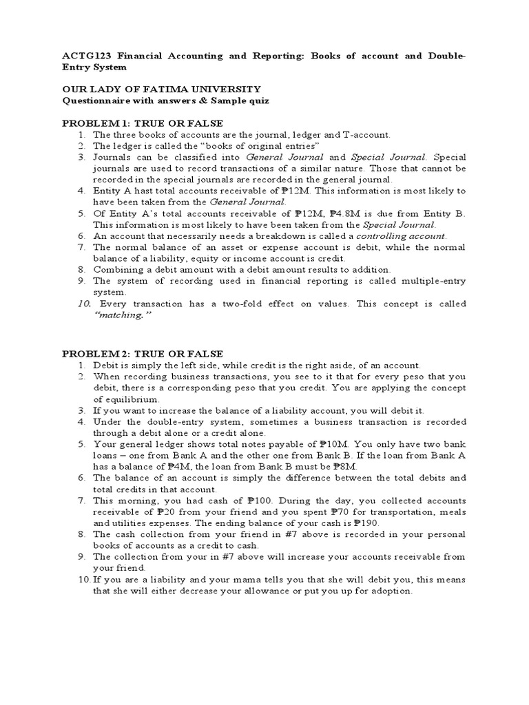 OLFU Financial Accounting and Reporting Books of Account and Double ...