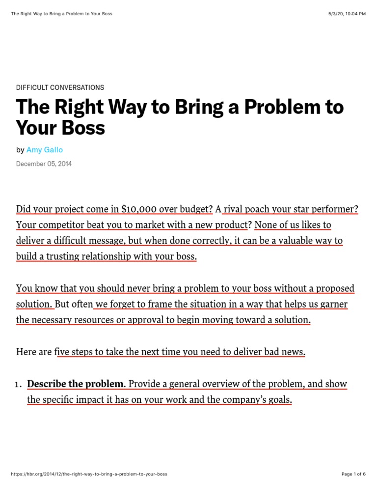 The Right Way To Bring A Problem To Your Boss | PDF | Career & Growth