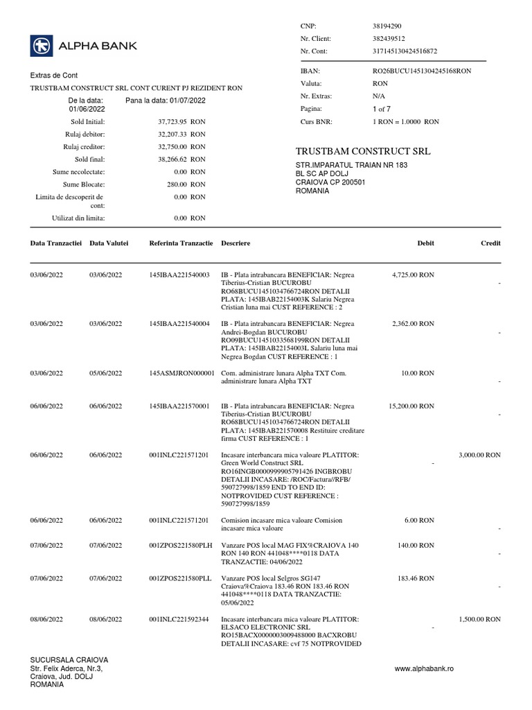 Trustbam Construct SRL: Extras de Cont | PDF