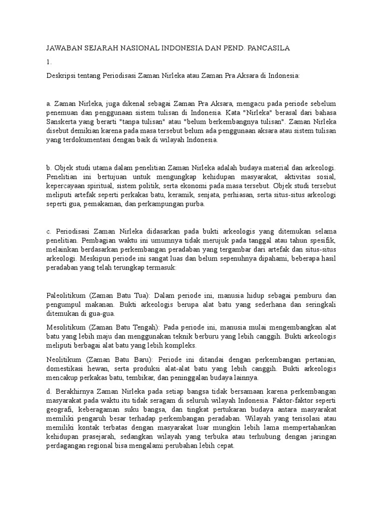 Jawaban Sejarah Nasional Indonesia Dan Pend Pdf