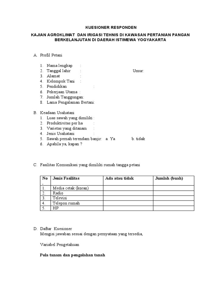 Daftar Kuesioner Responden | PDF | Teknologi & Rekayasa