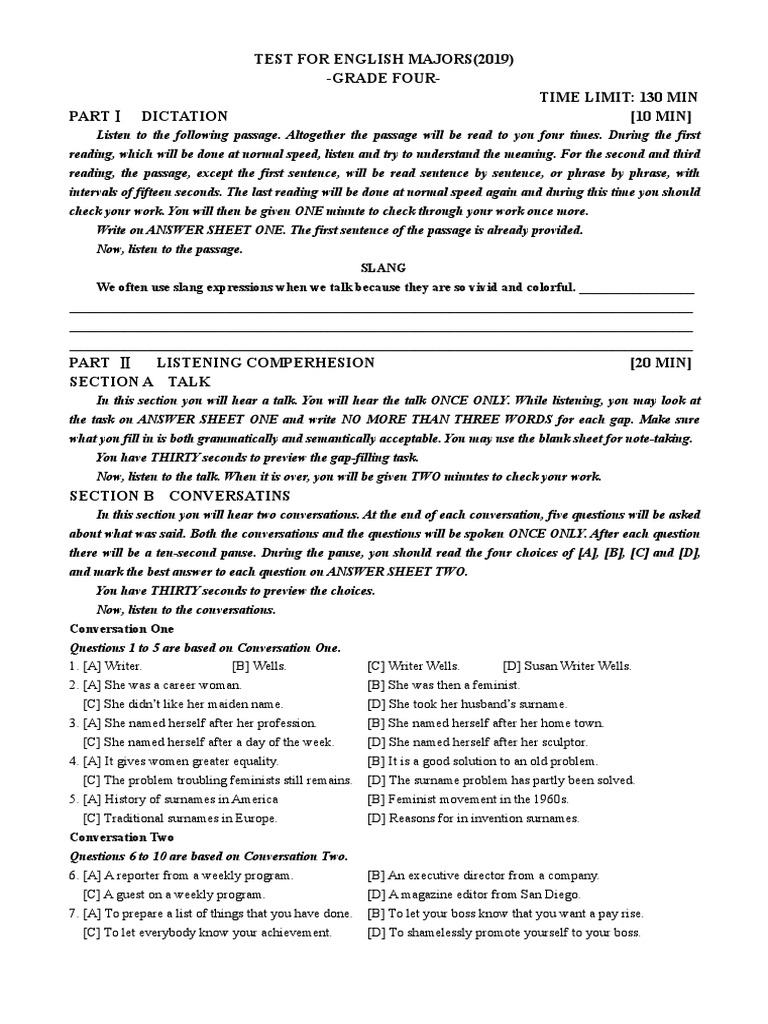 TEST For English Majors | PDF