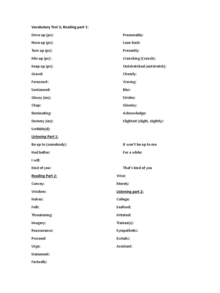 Vocabulary Test 3 COMPLETO PARA PRACTICAR | PDF | Language Arts ...
