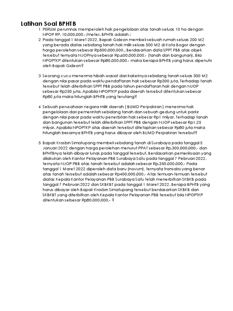 13 - Latihan Soal BPHTB | PDF | Griya & Taman