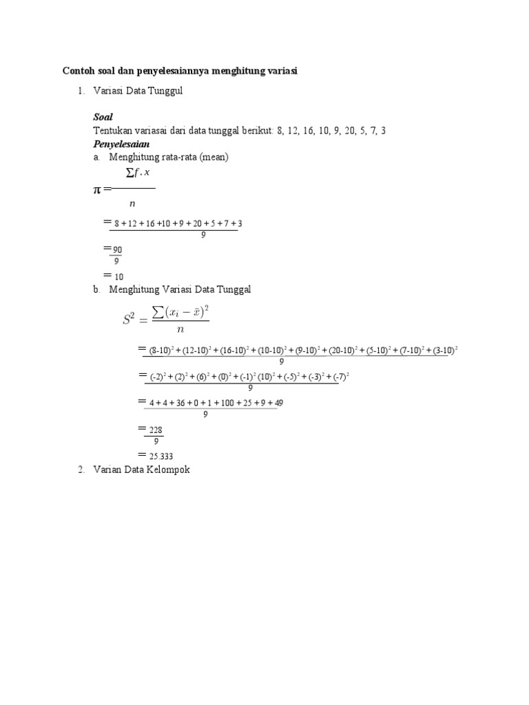 Contoh Soal Dan Penyelesaiannya Menghitung Variasi | PDF | Metode ...
