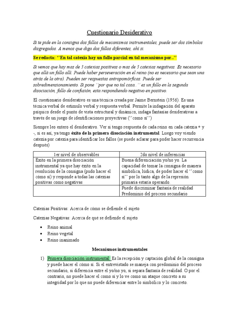 CUESTIONARIO DESIDERATIVO | PDF