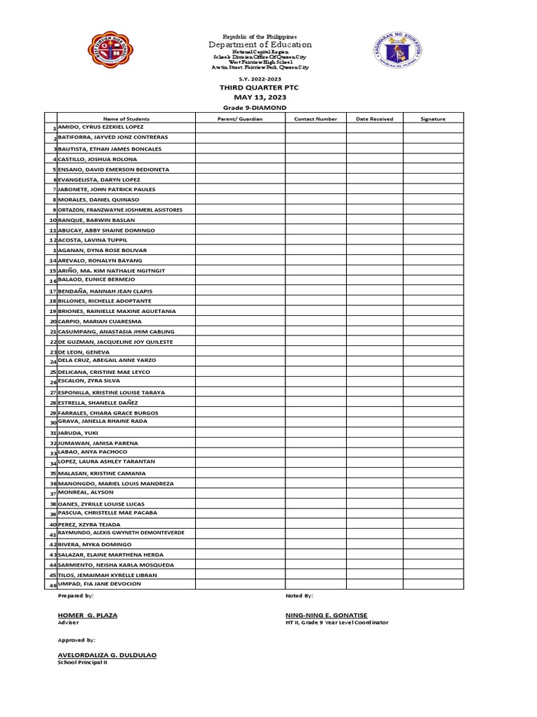 3RD Issuance of Report Card Attendance Masterlist - 2022 2023 | PDF
