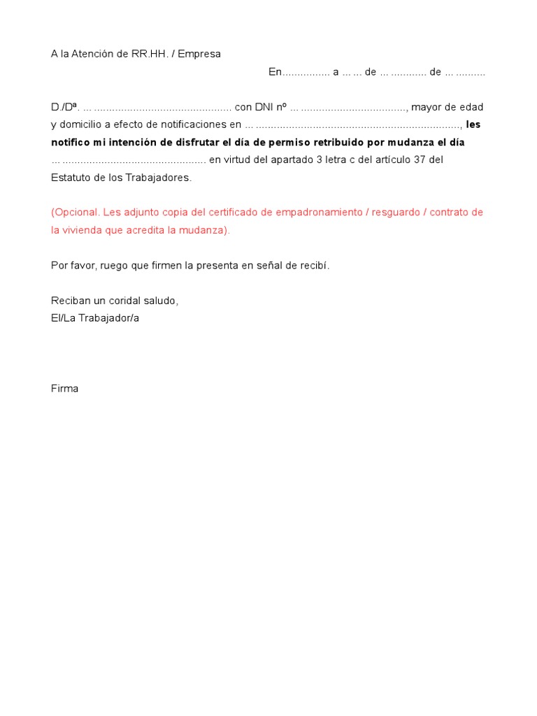 Carta Permiso Mudanza | PDF