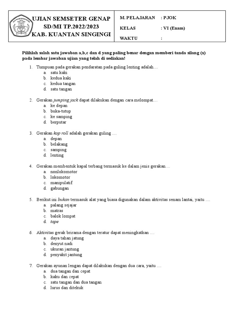 SOAL pjok kls 6 | PDF