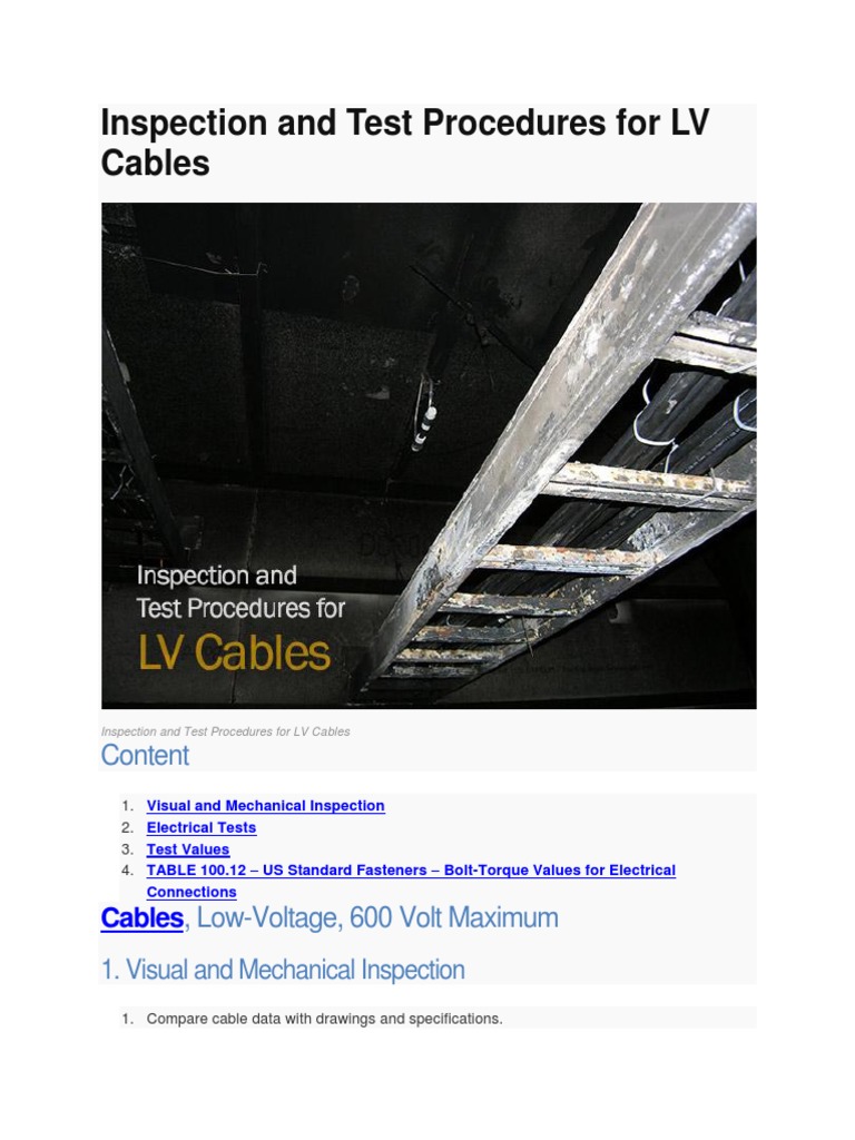 LV Cable Inspection and Testing Guide | PDF