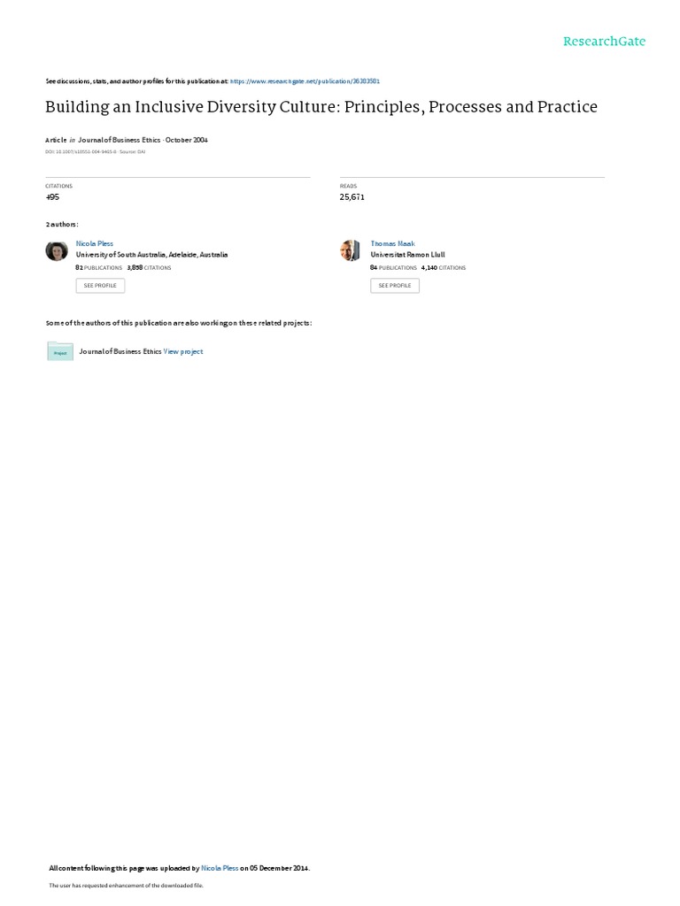 Building An Inclusive Diversity Culture Principles Pdf Thought