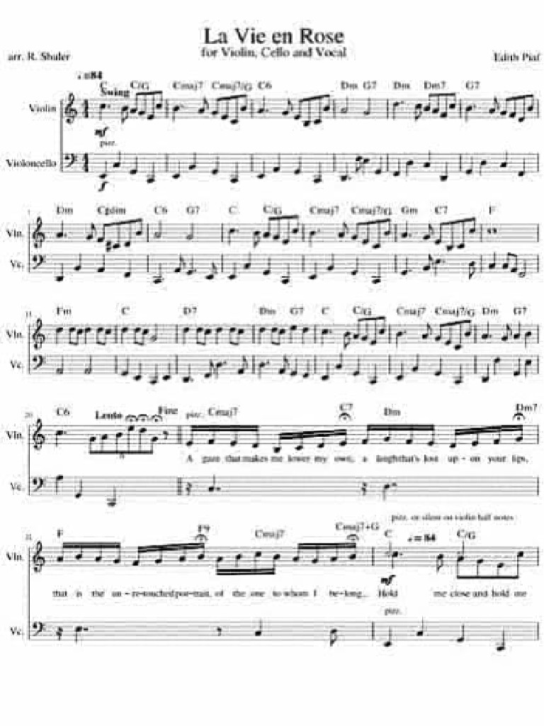 La Vie en Rose Sheet Music for Strings | PDF