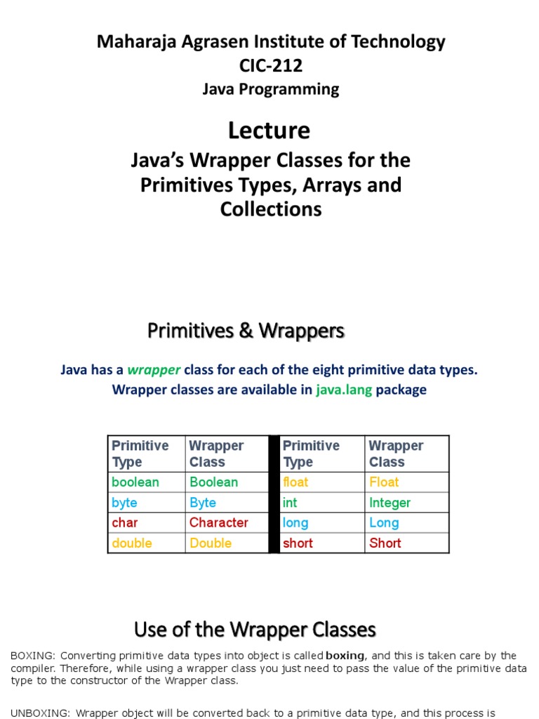 Lecture 8 Wrapper Classes, Arrays | PDF Lecture 8 Wrapper Classes, Arrays | PDF