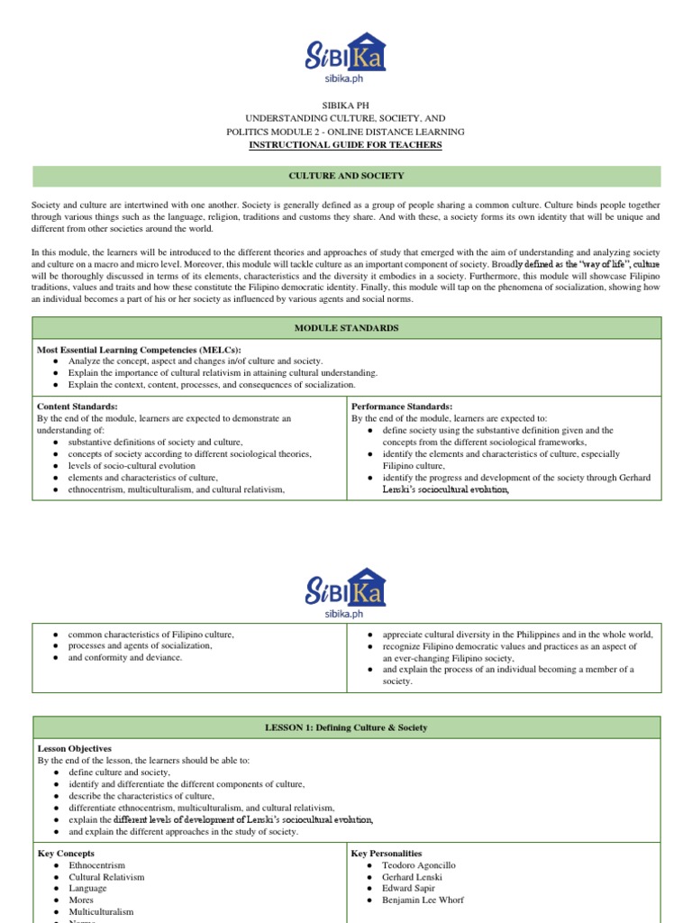 Sibika - PH UCSP Module 2 Culture and Society 1 | PDF | Deviance ...
