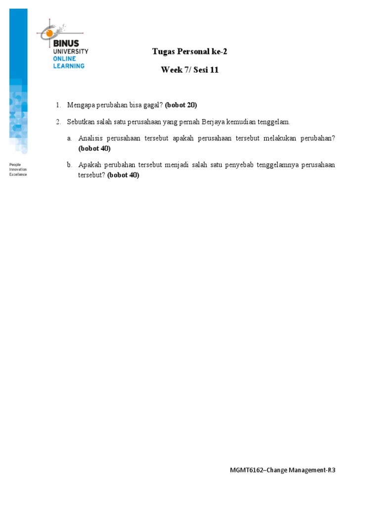 Tugas Personal 2-MGMT6162-Change Management | PDF