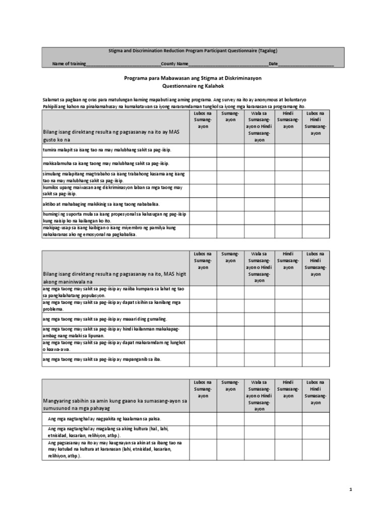 Moqa SDR Questionnaire Tagalog | PDF