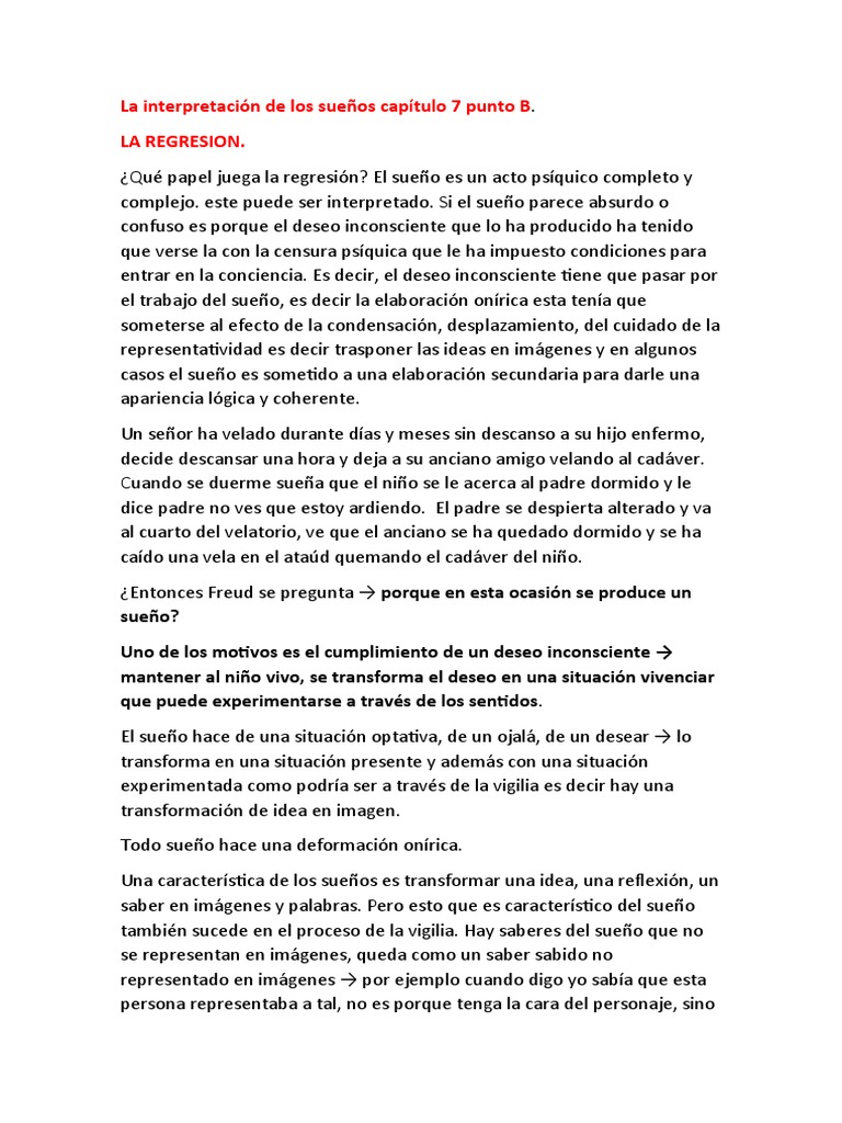 Resumenes La Interpretación de Los Sueños Capítulo 7 Punto B y El Cumplimiento Del Deseo | PDF