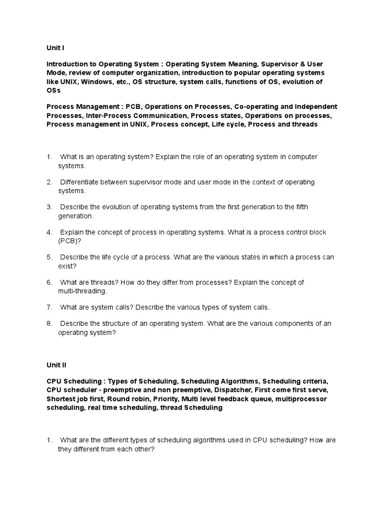 CSE16 Operating Systems Practice Subjective Questions For ETE | PDF | Scheduling (Computing ...