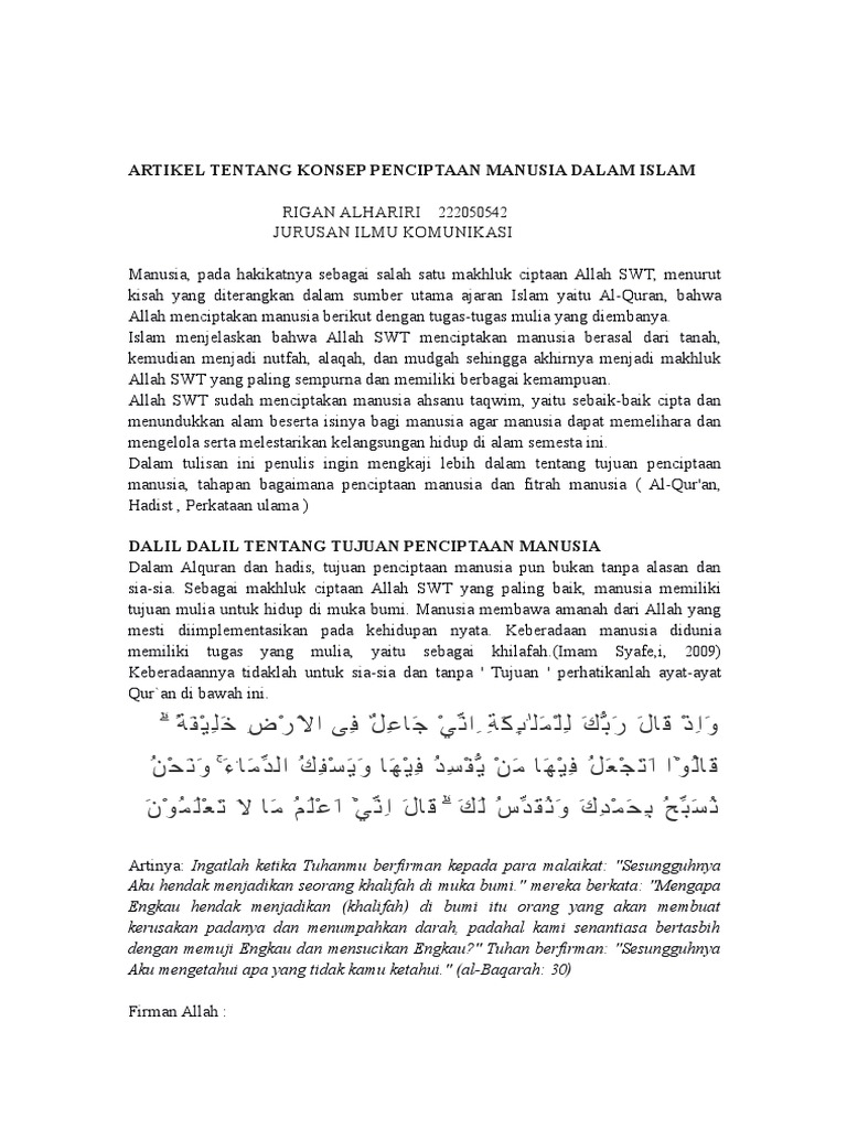 Artikel Tentang Konsep Penciptaan Manusia Dalam Islam 1 | PDF | Agama & Spiritualitas