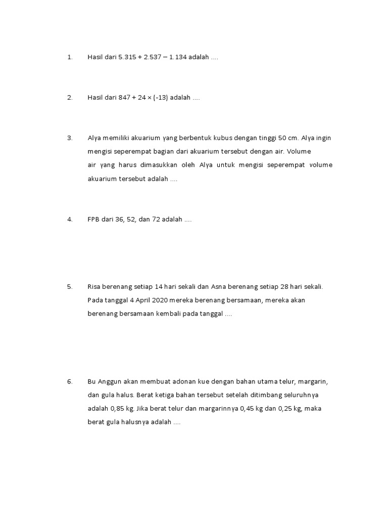 Soal US Matematika Kelas 6 SD | PDF