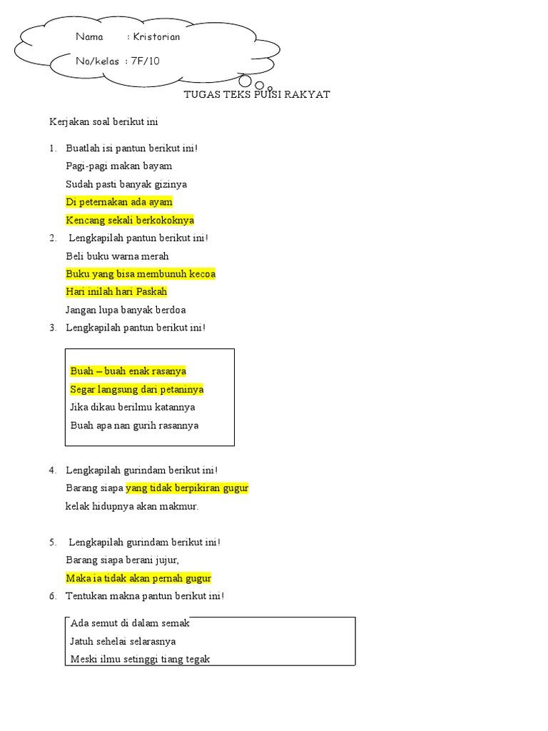 Tugas Teks Puisi Rakyat | PDF | Seni & Disiplin Bahasa | Griya & Taman