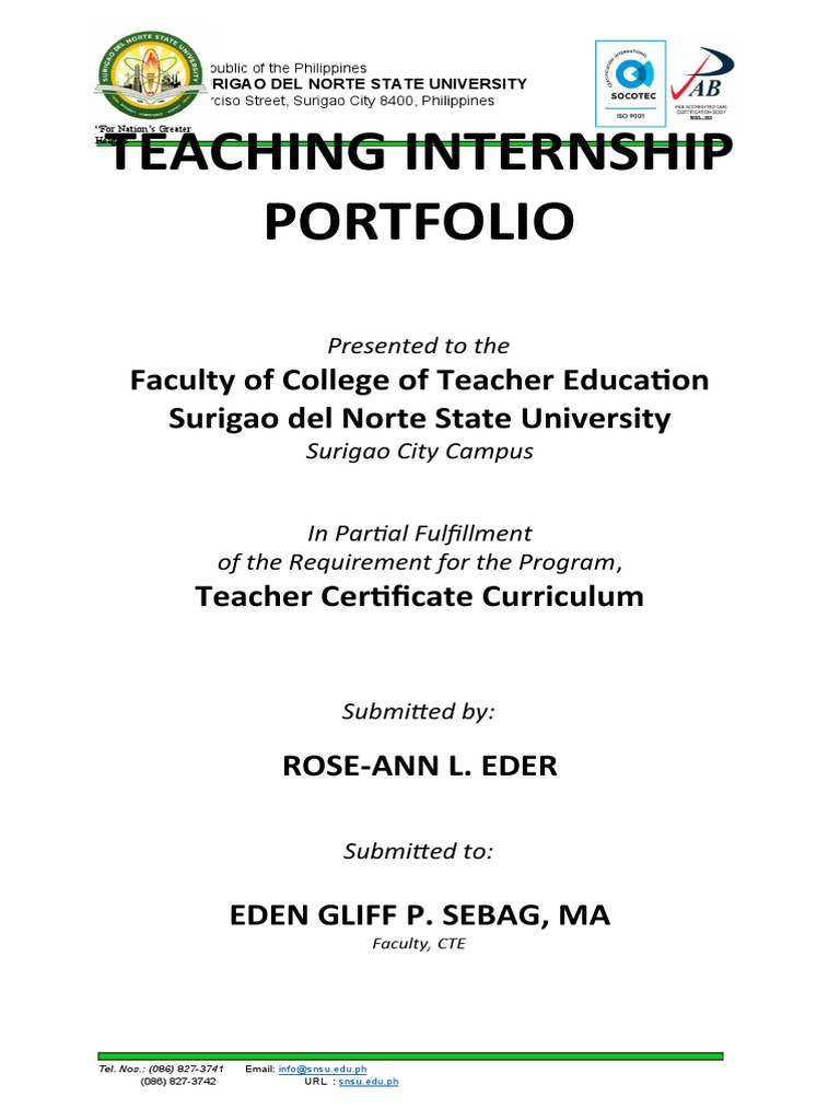 Teaching Internship Portfolio | PDF | Teachers | Learning
