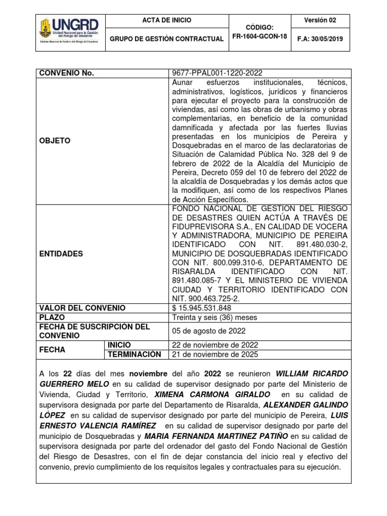 ACTA DE INICIO CONVENIO 9677-PPAL001-1220-2022 - 22 Nov_ | PDF