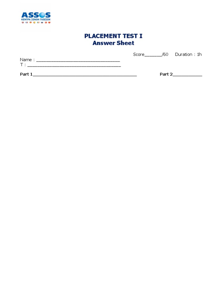 Placement Test Answer Sheet | PDF