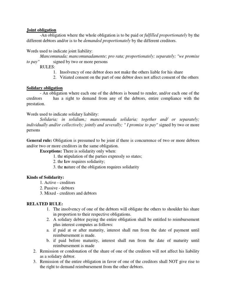 Joint Obligation | PDF | Debtor | Joint And Several Liability Joint Obligation | PDF | Debtor | Joint And Several Liability