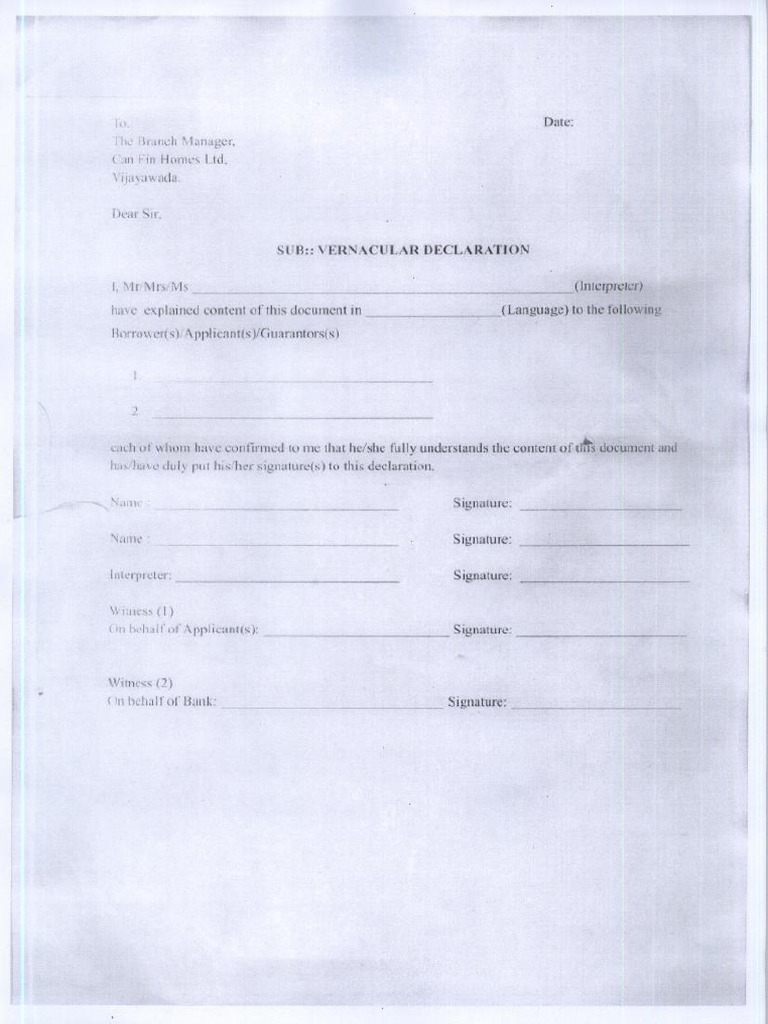 Vernacular Declaration | PDF