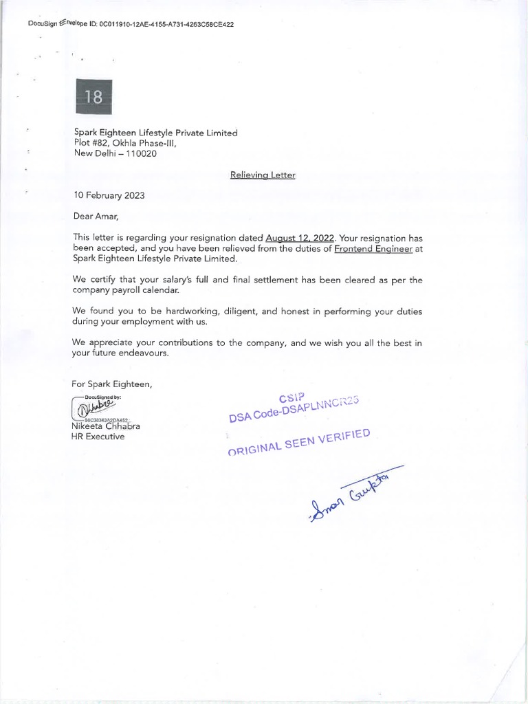 Relieving Letter | PDF