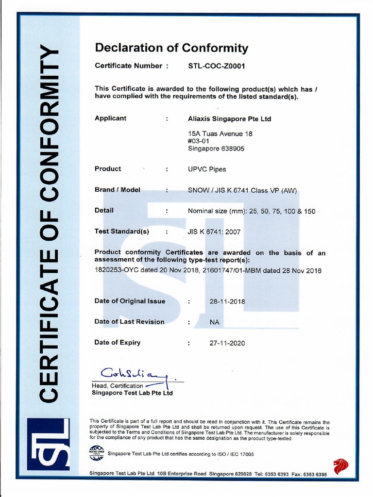 COC Z0001 - SNOW - JIS K 6741 Class VPAW - 2 | PDF