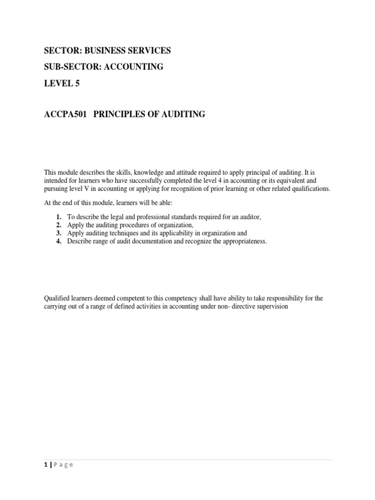 Accpa501 Principles of Auditing | PDF