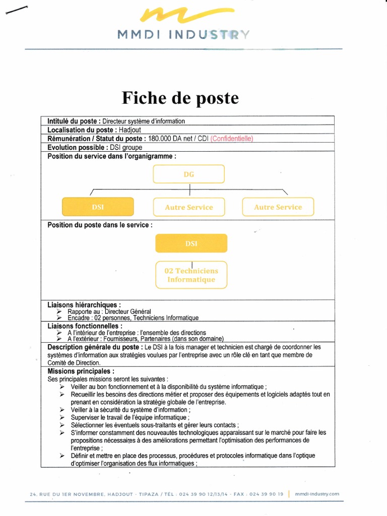 Fiche de Poste DSI - 20230110 - 0001 | PDF