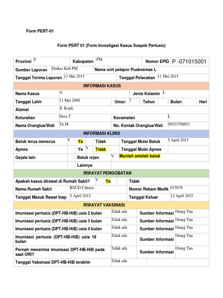 Tugas Pencatatan Dan Pelaporan, Analisa Data Pertusis KLP 1 | PDF
