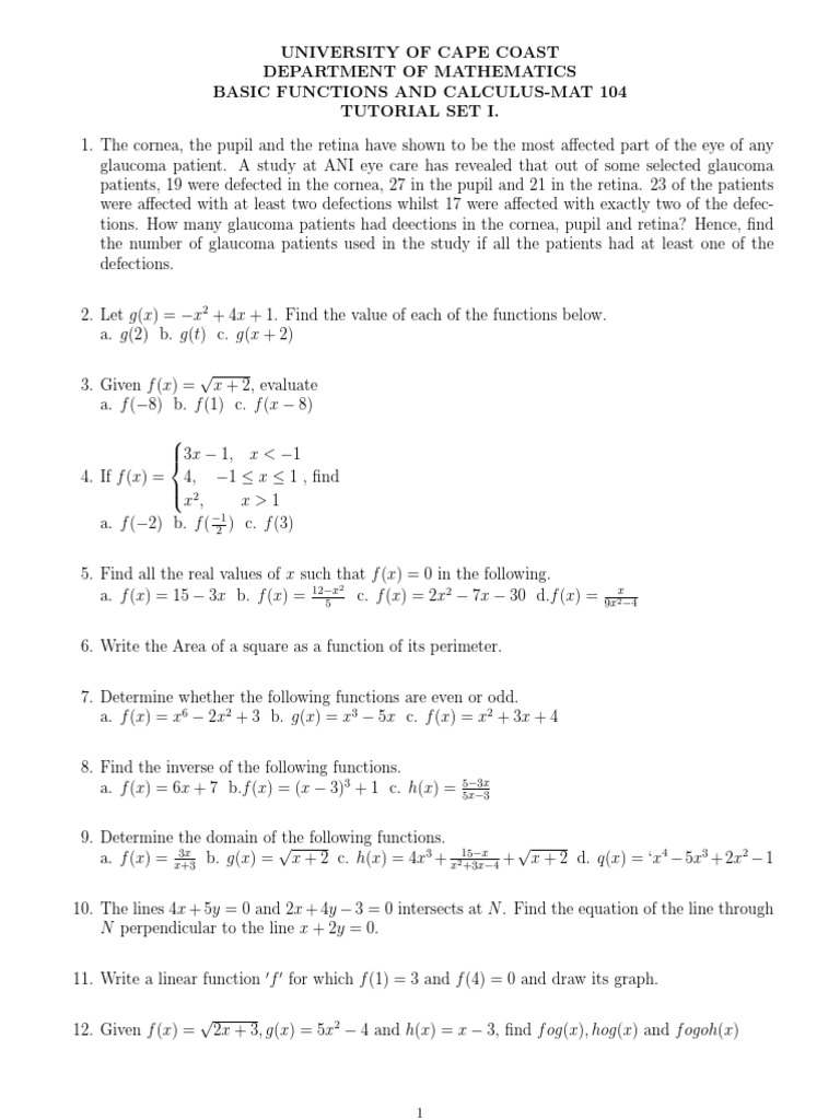 Mat 104 Tutorials Set 1 PDF | PDF | Zero Of A Function | Function ...