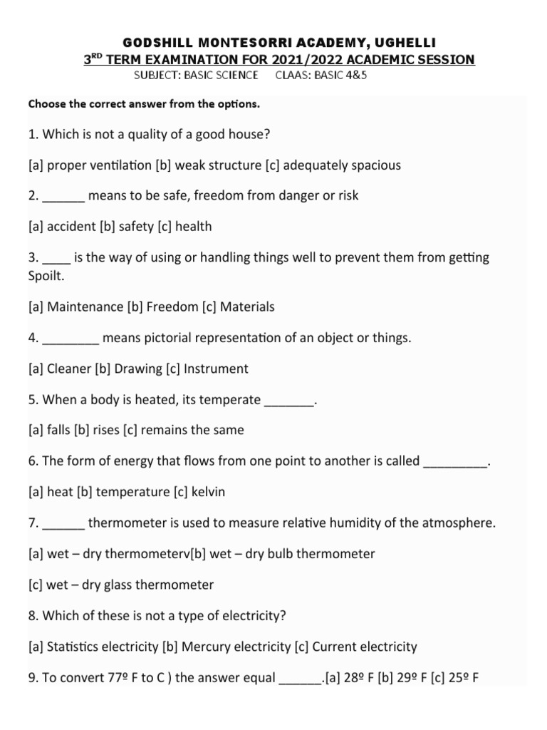 Basic Science, CRS, Social Studies, and PHE Exam for Basic 4&5 | PDF | Science & Mathematics