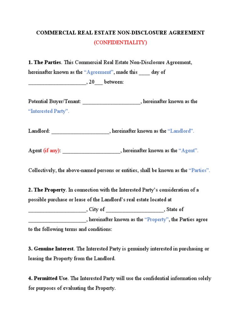 Commercial Real Estate Non Disclosure Agreement NDA Template | PDF
