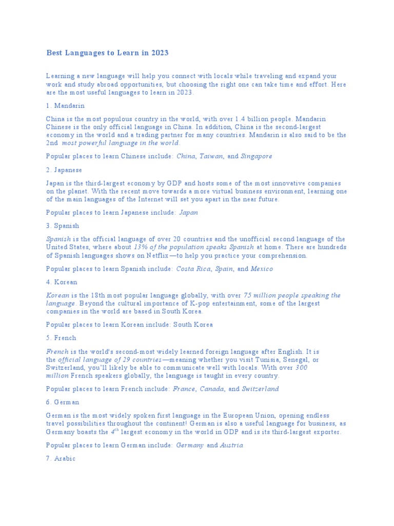 Best Languages in 2023 | Download Free PDF | China | World Politics